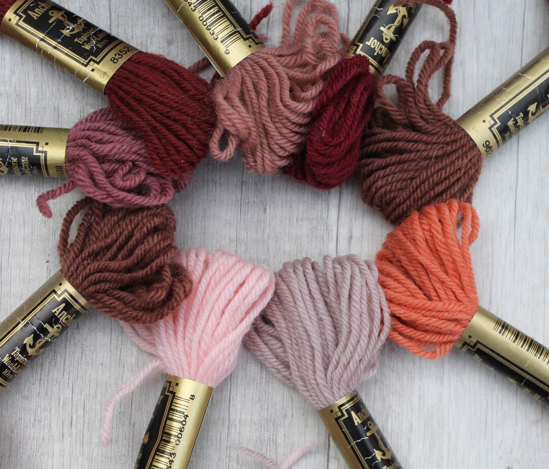 Vintage Needlepoint Thread Scraps Brown Pink Selection of 9 Set Anchor ...