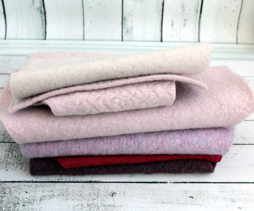 Red Pink Felted Wool Scraps Slow Stitch Pack Wool Pieces Warm Gift for ...