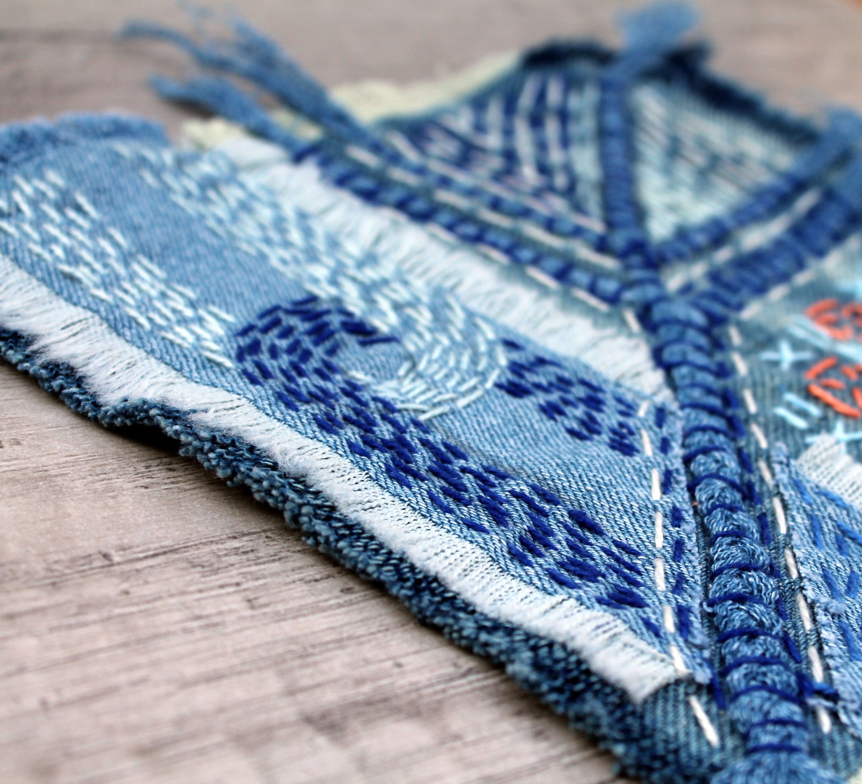 Indigo Blue Denim Boro Patch Visible Mending Sashiko Stitching Upcycled ...