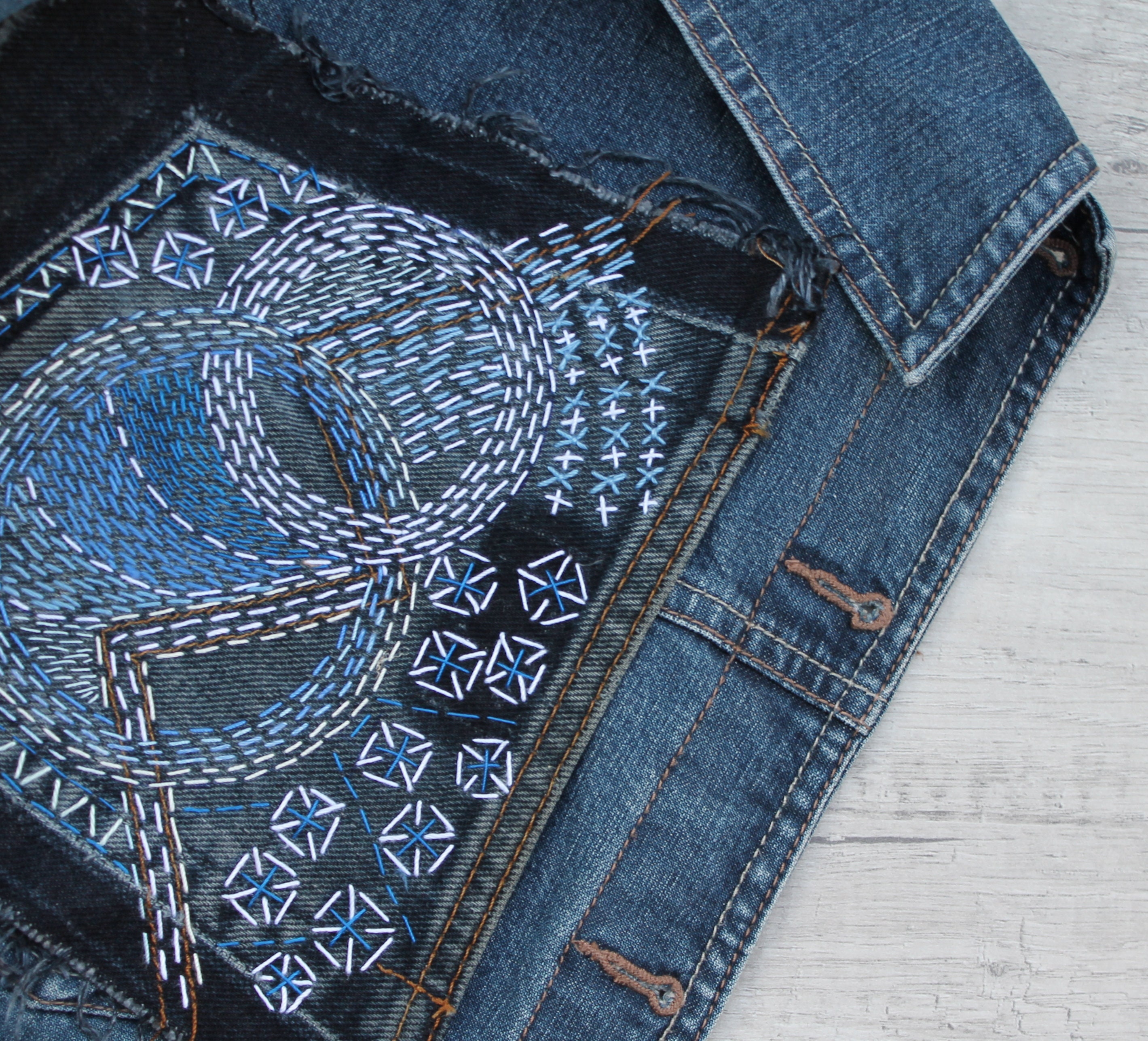Denim Boro Patch Visible Mending Sashiko Jeans Upcycled Denim Patches ...
