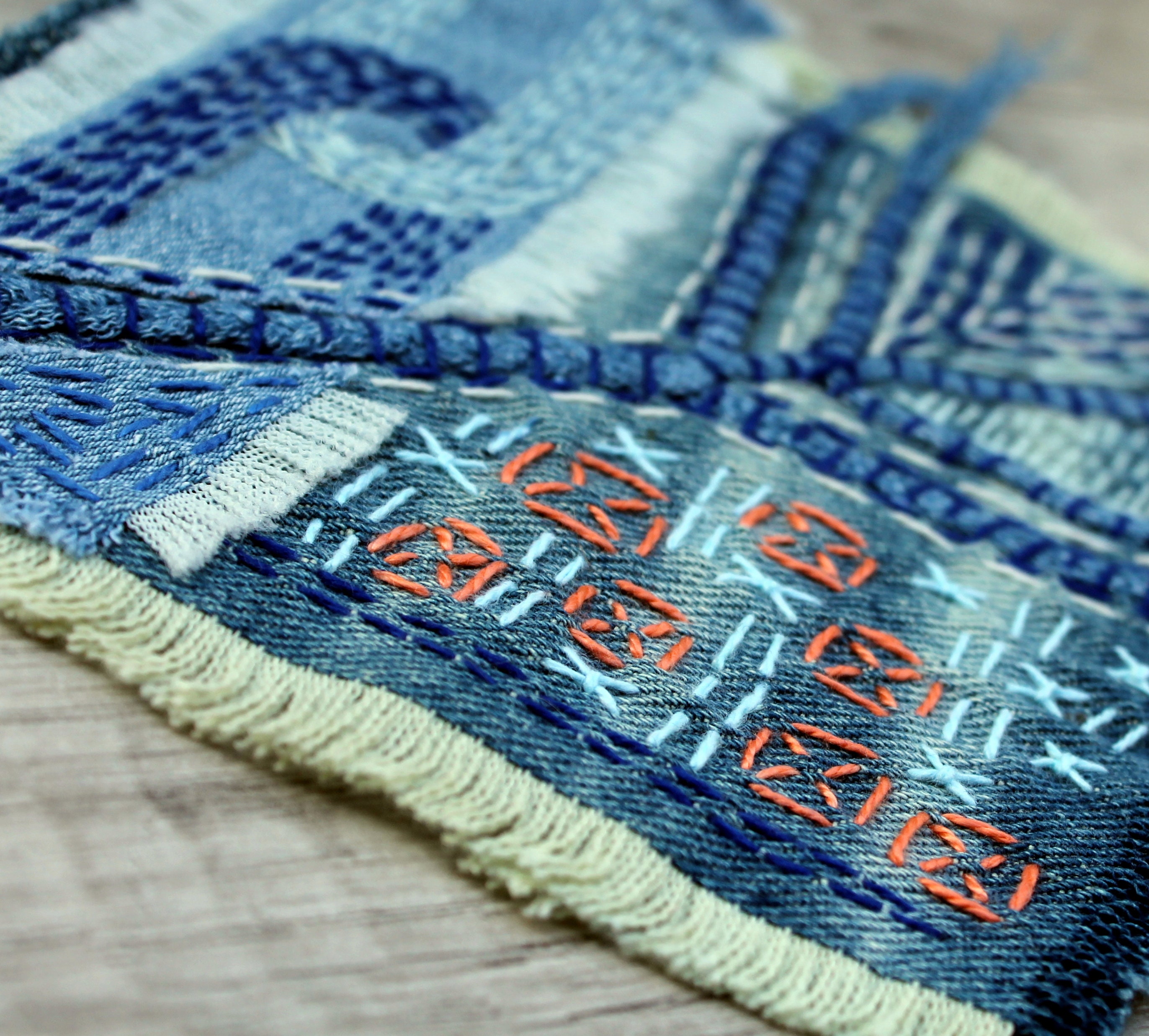 Indigo Blue Denim Boro Patch Visible Mending Sashiko Stitching Upcycled ...