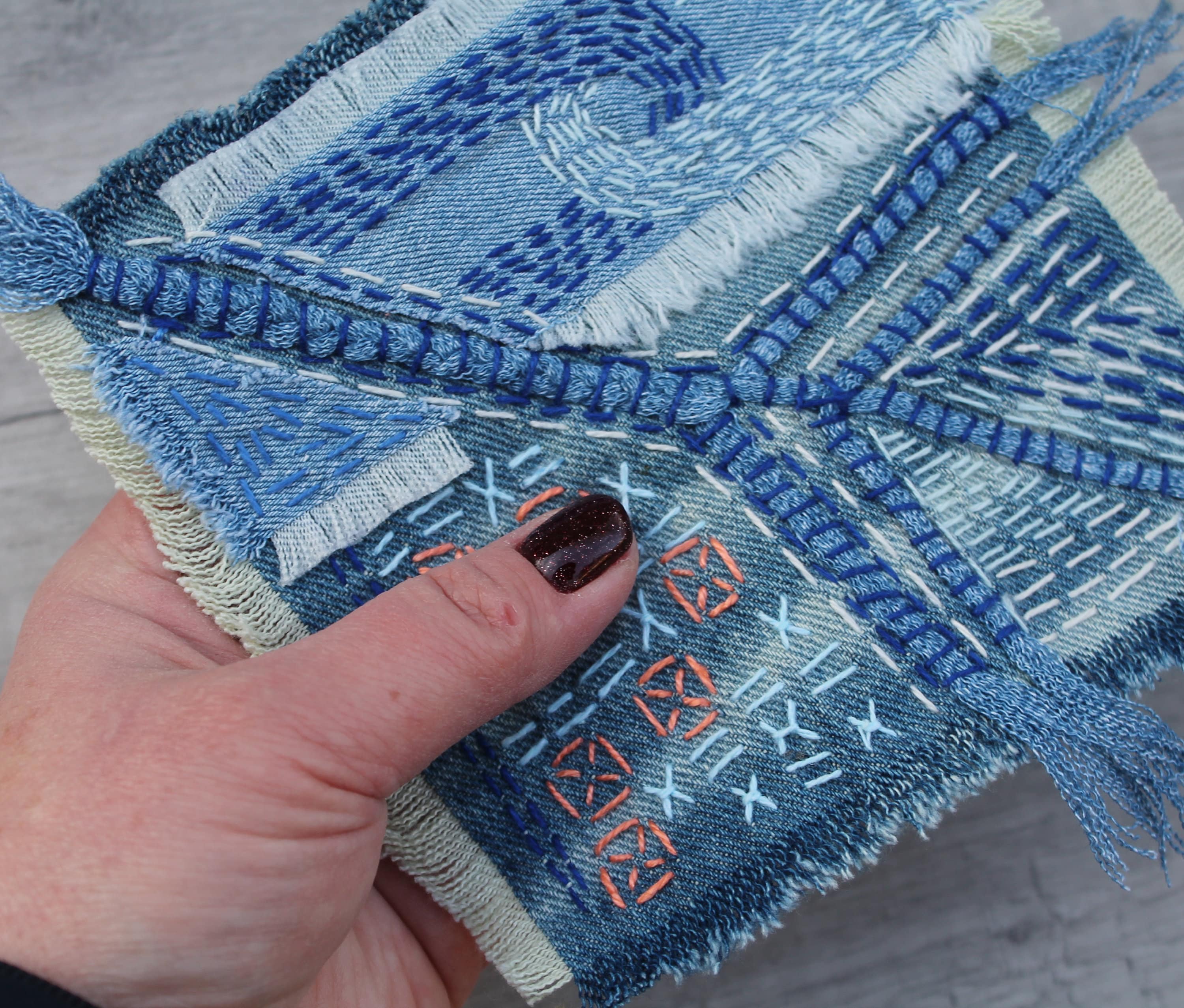 Indigo Blue Denim Boro Patch Visible Mending Sashiko Stitching Upcycled ...