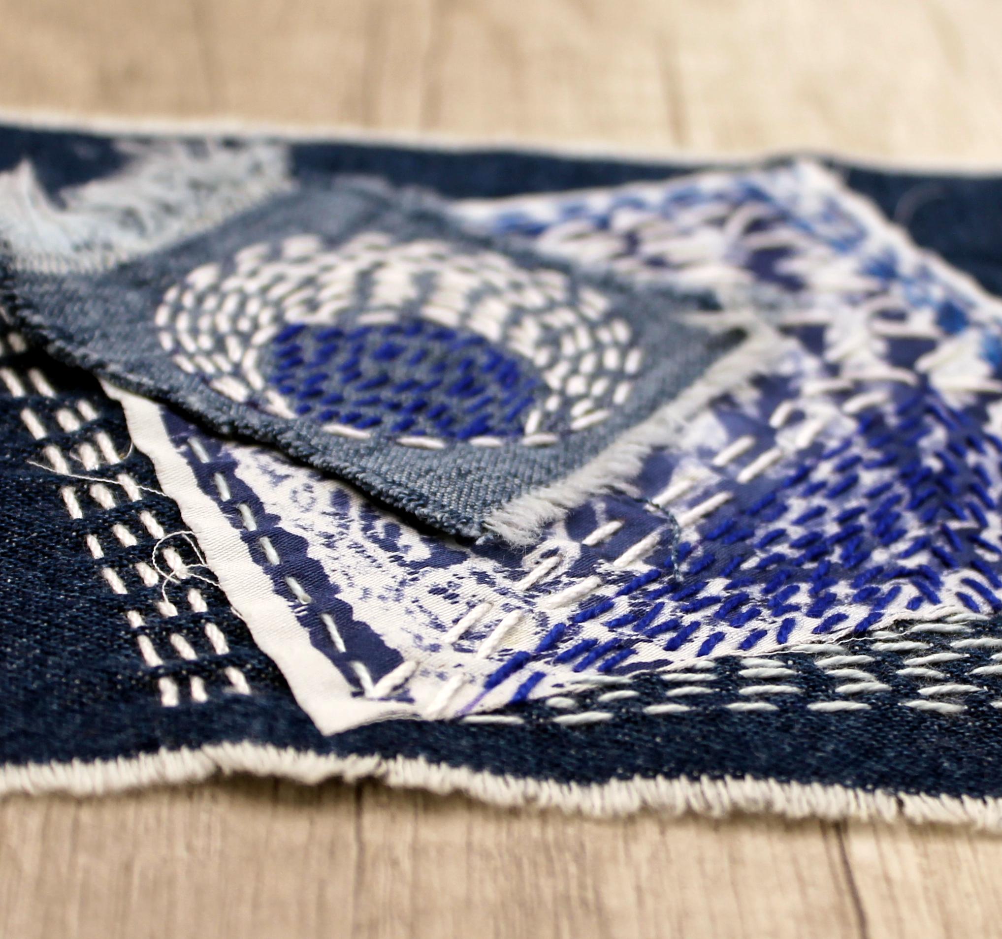 Indigo Blue Denim Boro Patch Visible Mending Sashiko Stitching Upcycled ...