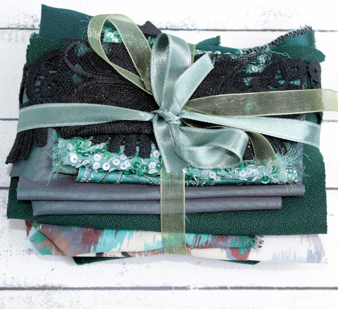 Fabric Scrap Bag Emerald Green Stitch Kit Vintage Craft Gifts for Women ...