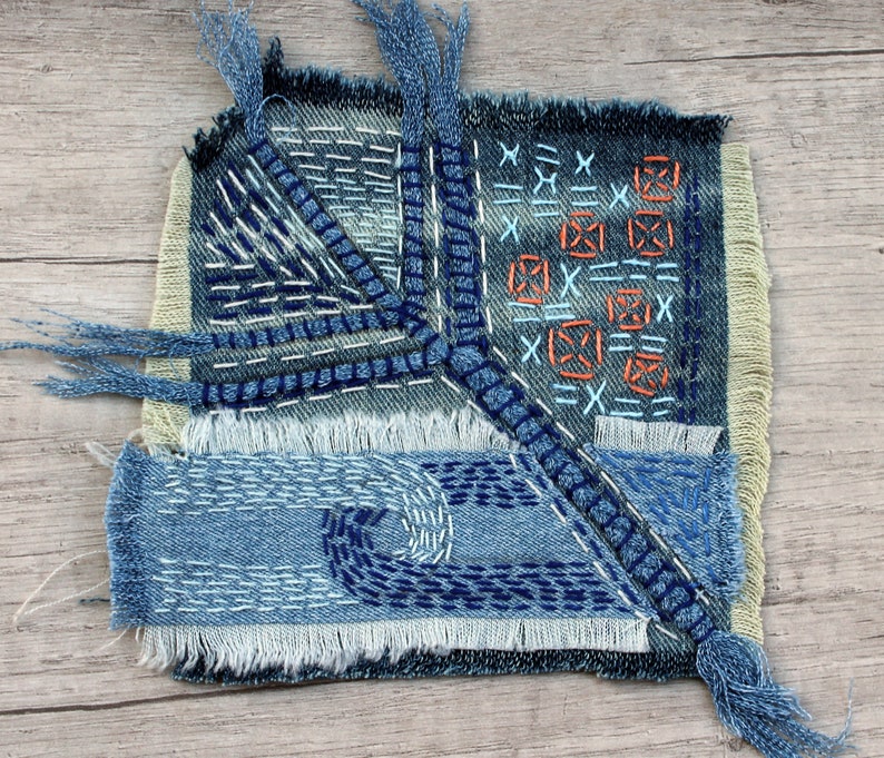 Visible Mending Indigo Blue Denim Boro Patch Sashiko Stitching Upcycled ...