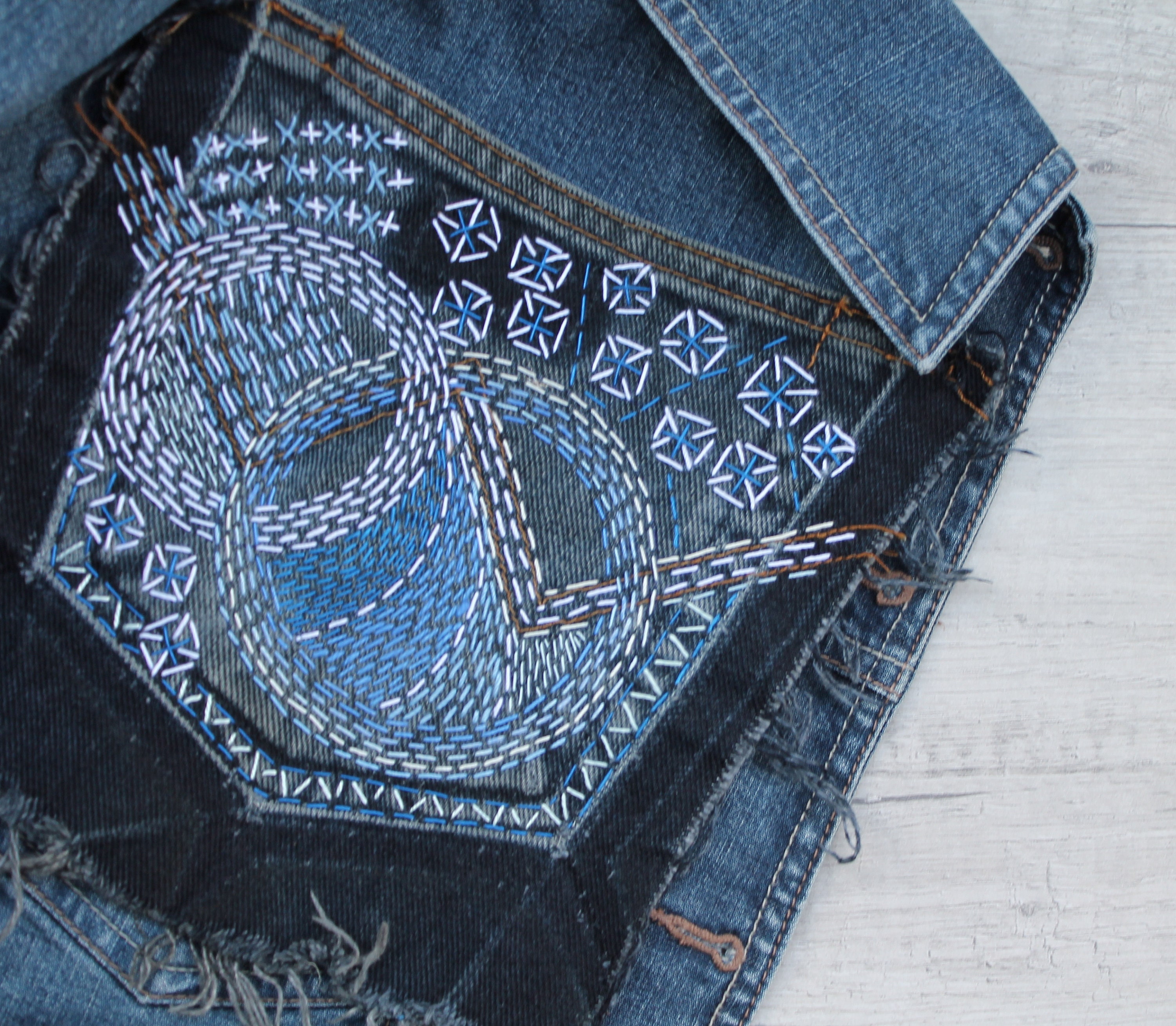 Denim Boro Patch Visible Mending Sashiko Jeans Upcycled Denim Patches ...