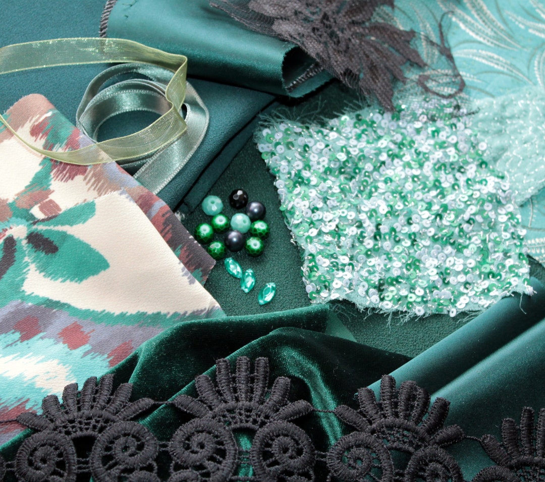 Emerald Green Slow Stitch Kit Vintage Fabric Scrap Bag Craft Gifts for ...