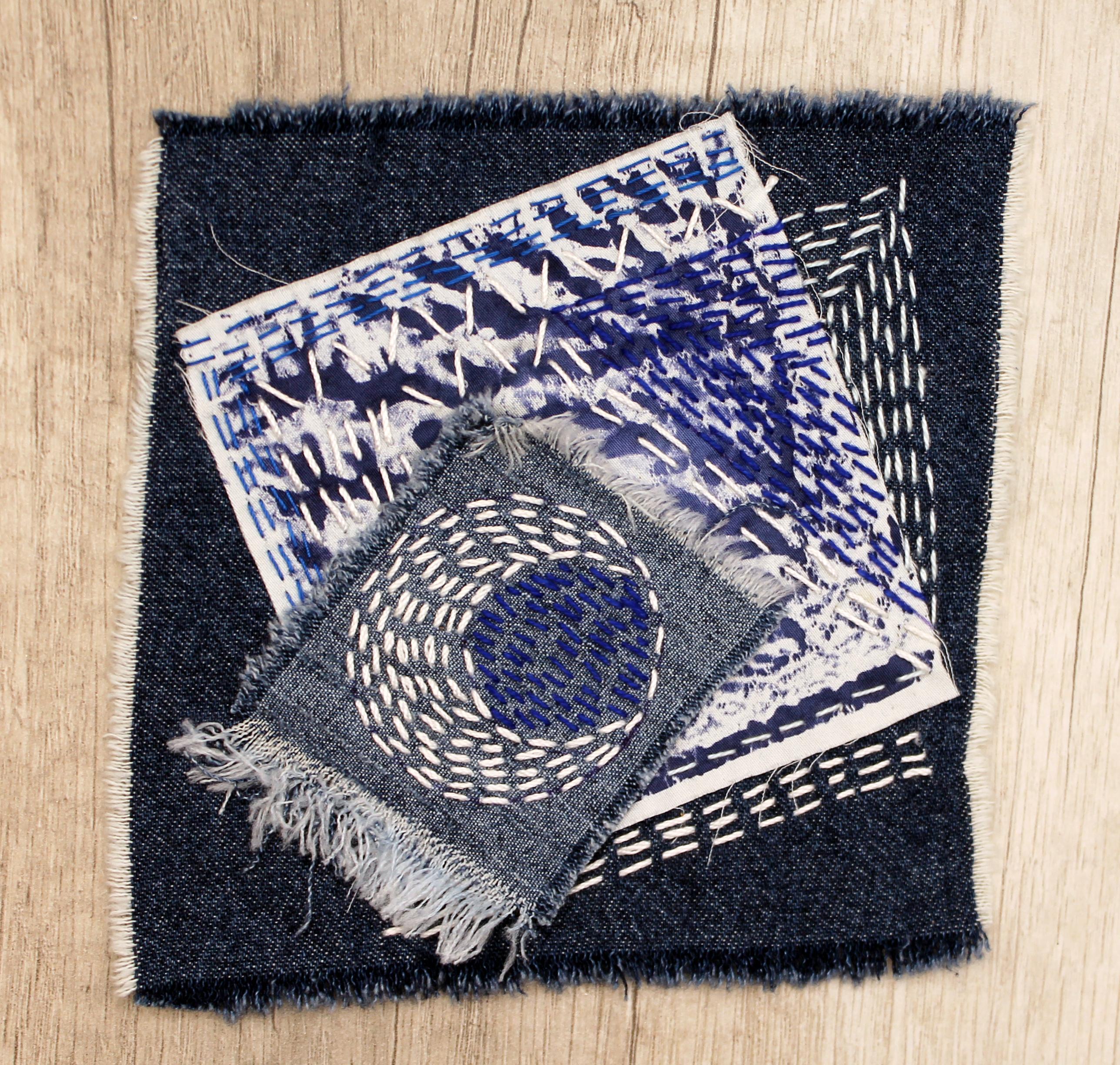 Indigo Blue Denim Boro Patch Visible Mending Sashiko Stitching Upcycled ...