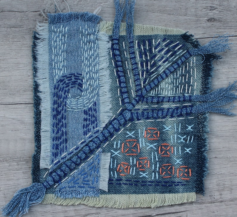 Visible Mending Indigo Blue Denim Boro Patch Sashiko Stitching Upcycled ...