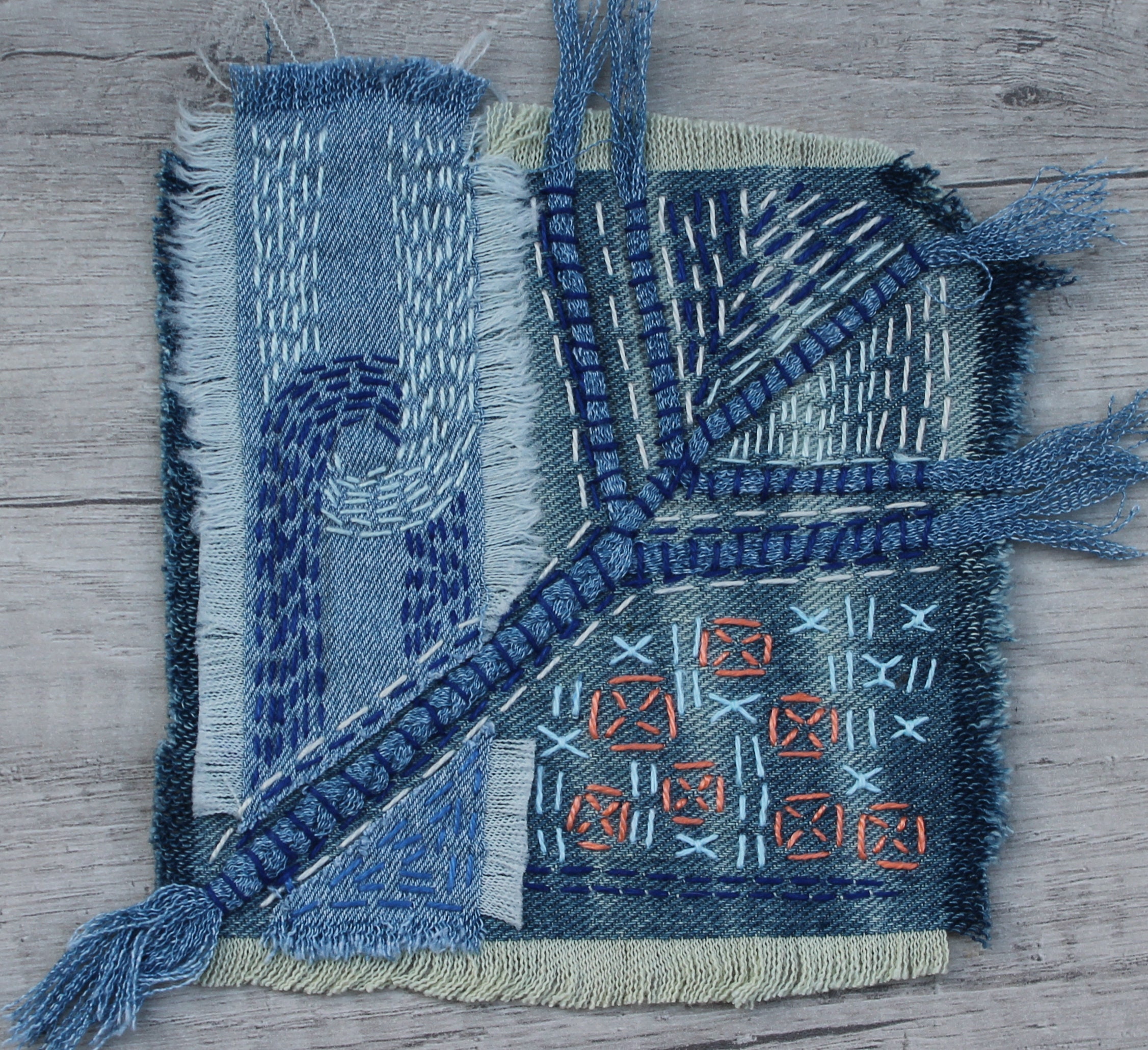 Indigo Blue Denim Boro Patch Visible Mending Sashiko Stitching Upcycled ...