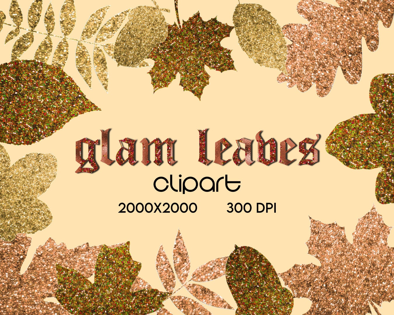 Glitter Autumn Leaves Clipart Fall Leaves Pngs Glitter | Etsy