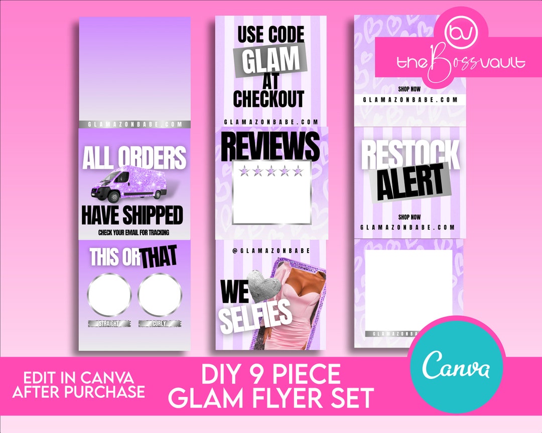 DIY Flyer Template Set, Purple and Silver Flyer, Flyer Design, Boutique ...
