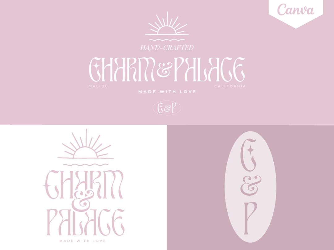 DIY Pink Sun Logo, Boho Logo Design, Minimalist Branding Kit, Boutique ...
