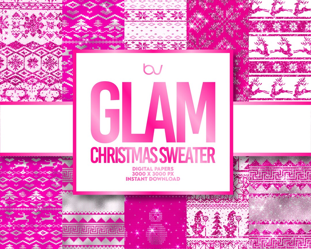 Pink Glam Sweater Digital Papers, Sweater Textures, Christmas Digital ...