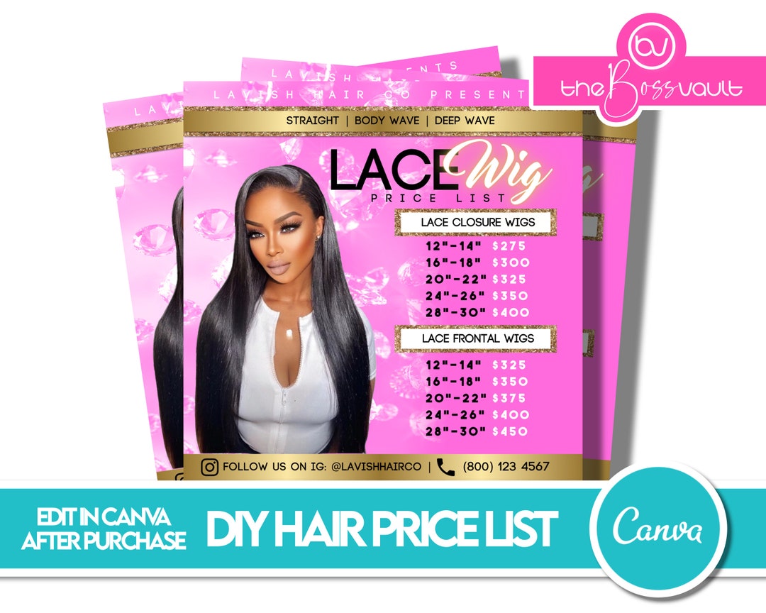 DIY Lace Wig Price List Template, Editable Pricelist for Hair Boutique ...