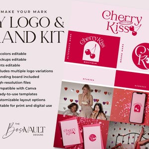 DIY Cherry Logo, Pink and Red Branding Kit, Boutique Logo Design ...