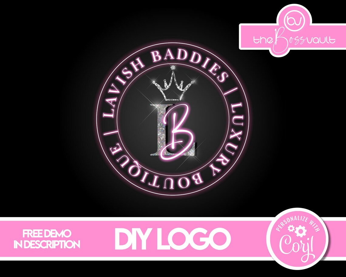 DIY Neon Pink and Silver Logo, Editable Circle Logo Design, Boutique ...