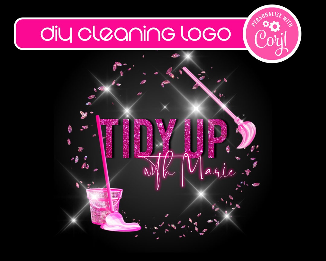DIY Cleaning Logo, Cleaning Service Logo, Pink Glitter Clean-up Service ...