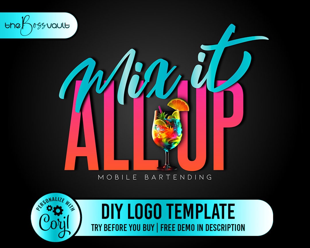 DIY Bartender Logo, DIY Drink Custom Bar Logo, Drink Business Rainbow ...