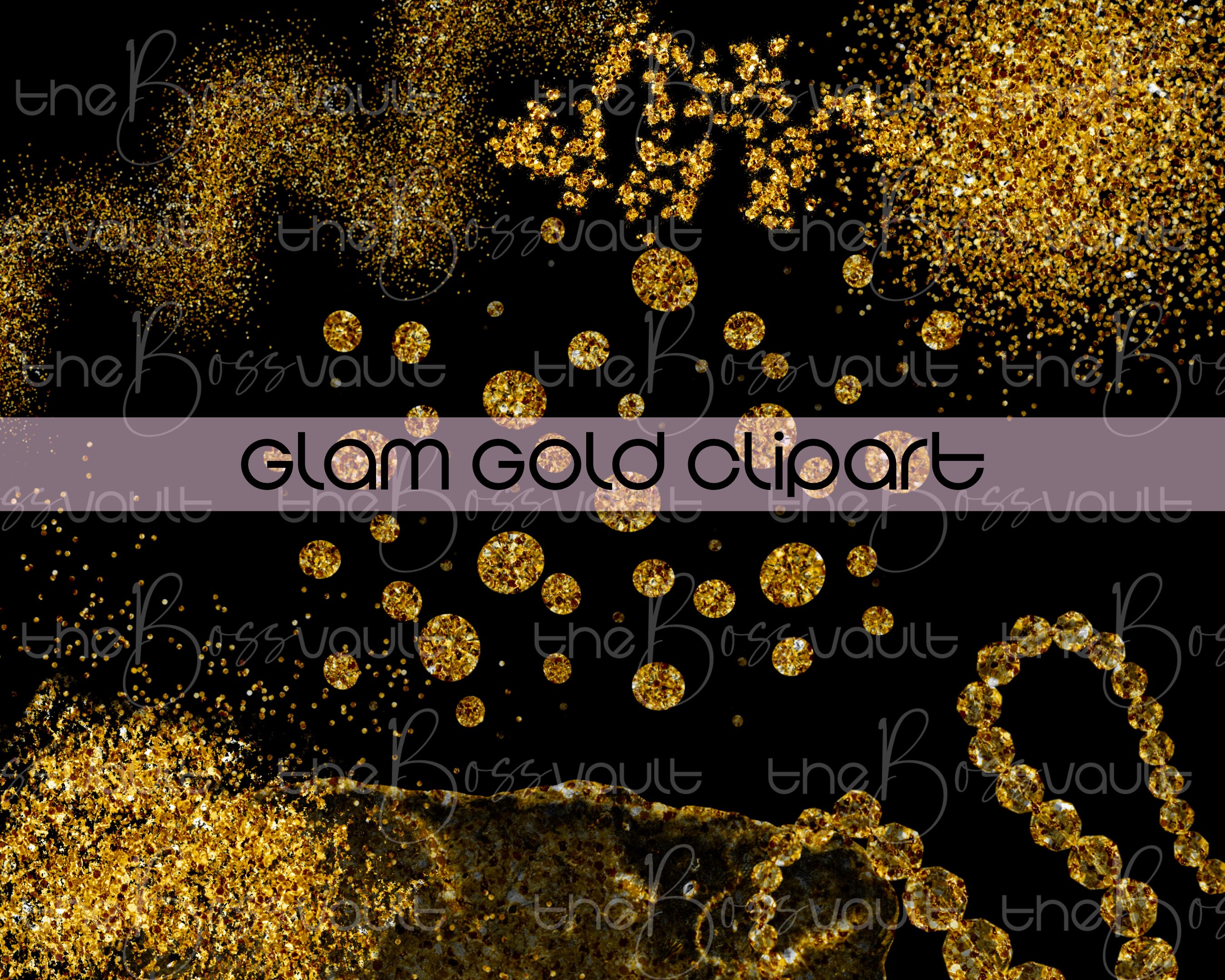 Glam Gold Glitter Clipart Overlays Instant Download Metallic | Etsy