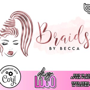 DIY Braid Logo, Hair Braider Logo Design, Rose Gold Logo Design, Braid ...