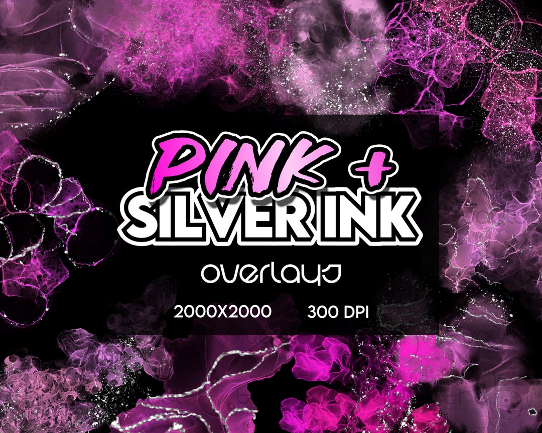 Pink and Silver Foil Ink Overlays, Marbled Ink Clipart, Alcohol Ink ...