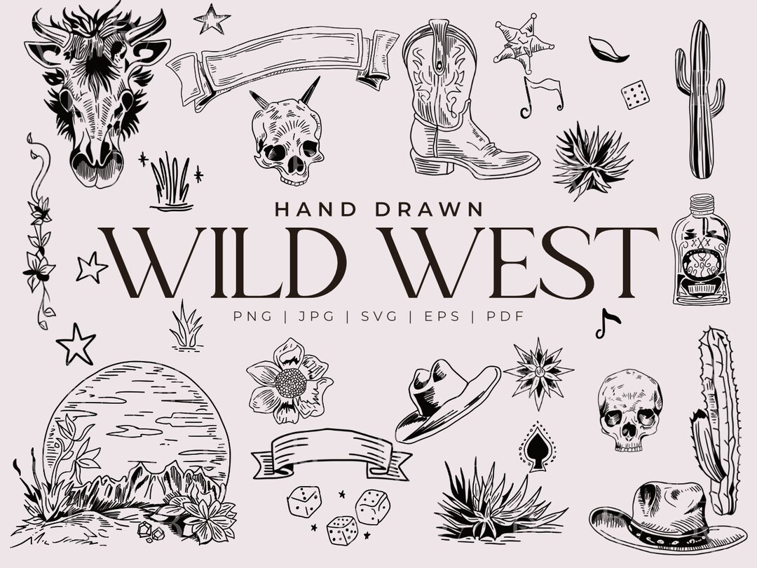 Wild West Clipart Bundle, Cowboy SVG, Western Illustration Pack, Hand ...
