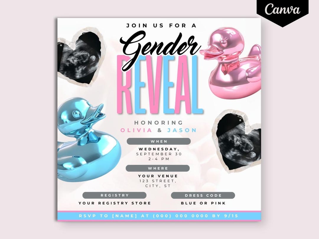 DIY Gender Reveal Flyer Template: Blue or Pink Invitation (canva ...
