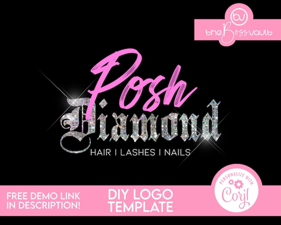 DIY Diamond Logo Design Business Logo Template Pink Glitter | Etsy