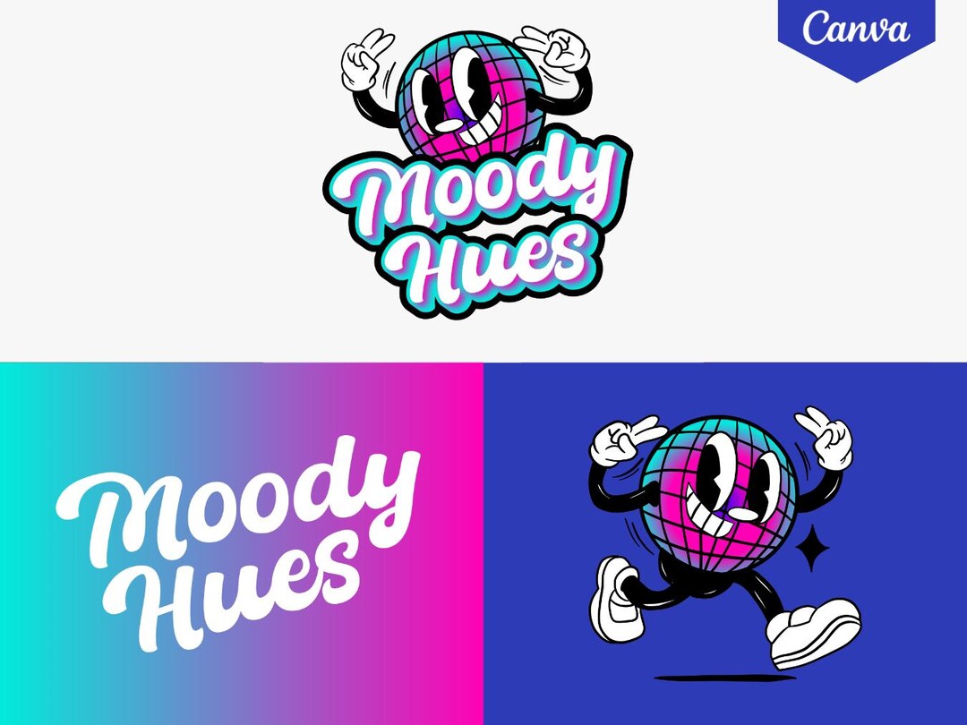 DIY Disco Retro Character Logo Set - Neon Branding Kit - Vintage Disco ...