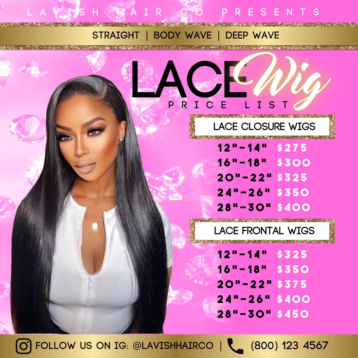 DIY Lace Wig Price List Template, Editable Pricelist for Hair Boutique ...