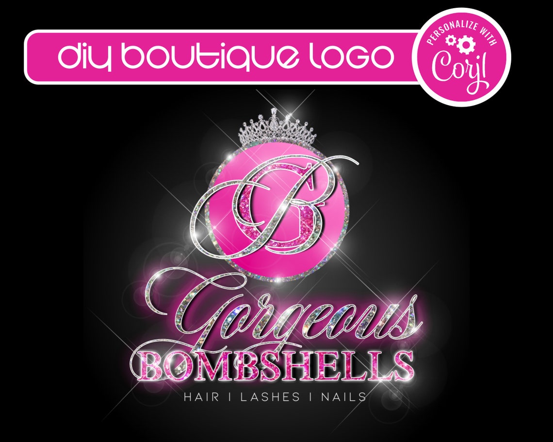 DIY Glitter Boutique Logo Editable Pink Tiara Crown Logo - Etsy