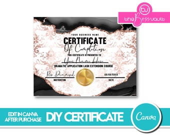 DIY Certificate of Completion Template Editable Lash | Etsy