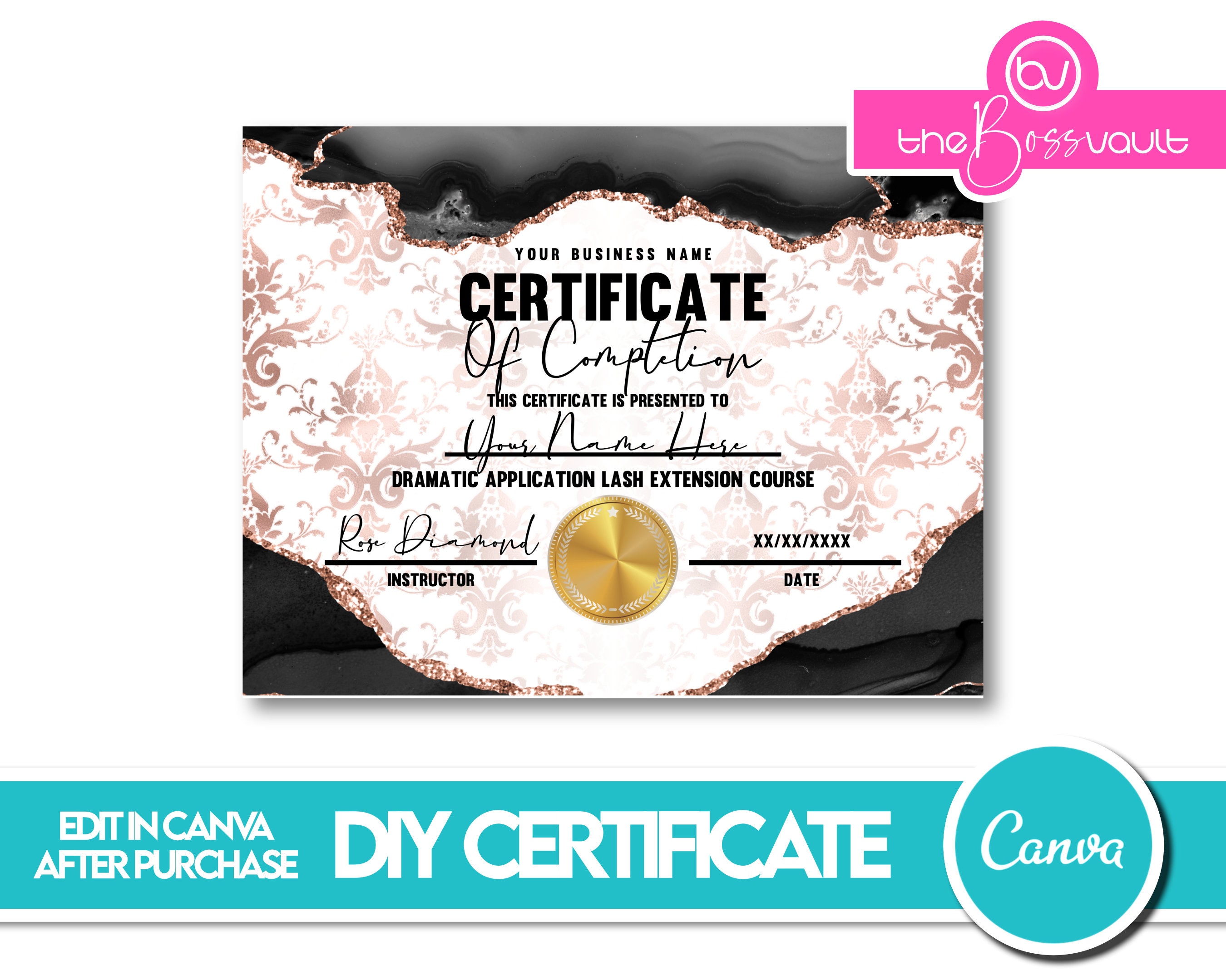 DIY Certificate of Completion Template Editable Lash Training | Etsy