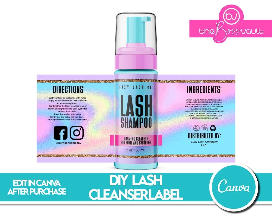 DIY Holographic Lash Shampoo Label Template, Instant Download Editable ...