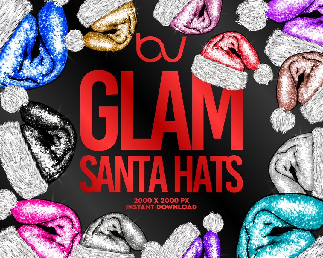 Glam Santa Hat Clipart, Glitter Santa Hats, Santa Hat PNG, Christmas ...