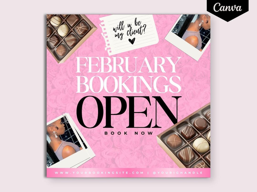 DIY February Bookings Open Flyer, Valentine's Day Appointments ...