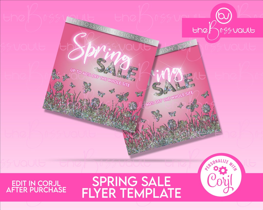 DIY Spring Sale Flyer, Pink and Silver Glitter Social Media Flyer, Hair ...