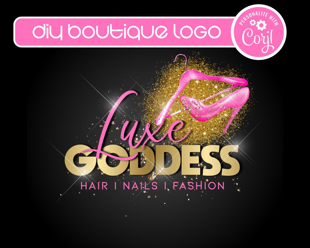 DIY Pink Glitter Boutique Logo Design, Editable Fashion Gold Sparkle ...