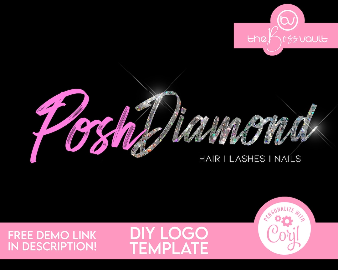 DIY Pink Glitter Logo Template, Beauty Logo Design, Hair Logo Template ...