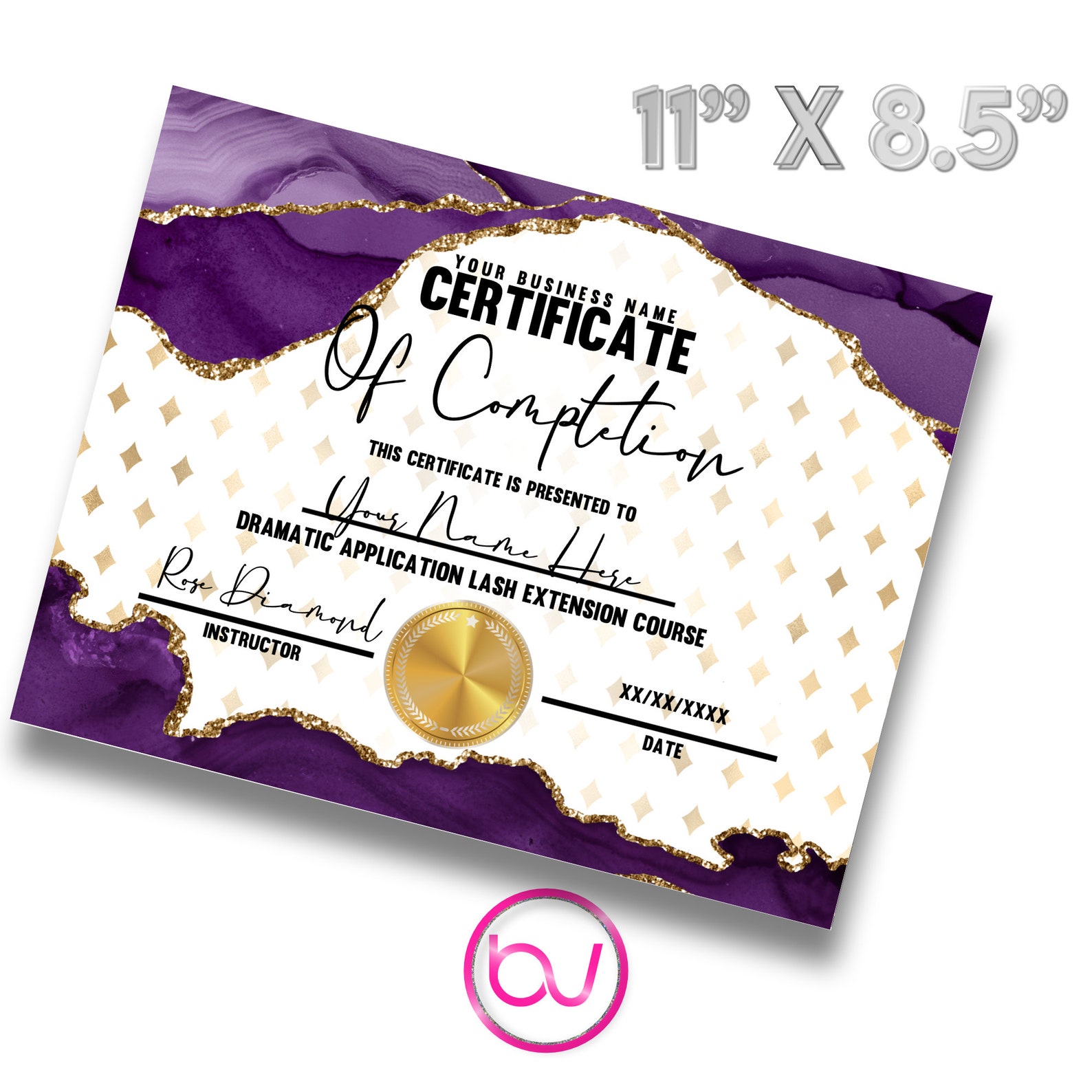 DIY Certificate of Completion Template Purple and Gold - Etsy