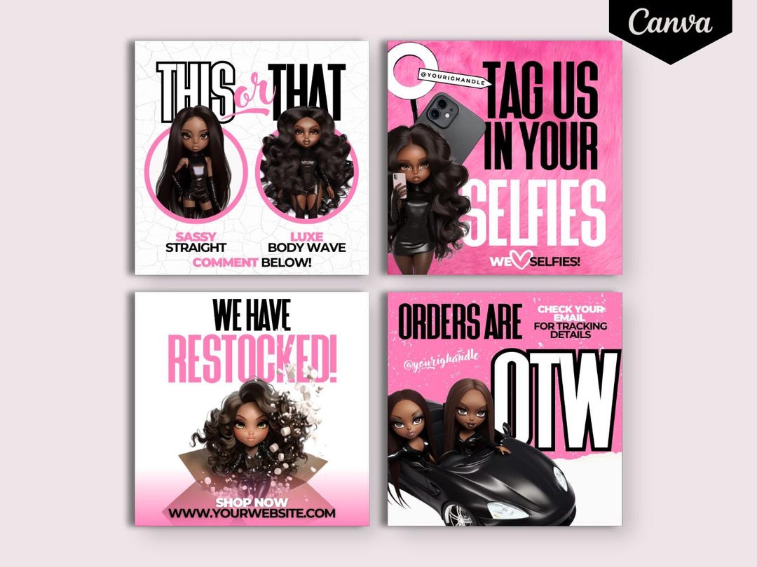 Pink Doll Theme Flyer Bundle: Beauty Business Social Media Kit (canva ...
