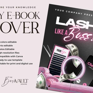 DIY Lash Guide Cover Design, Learn to Lash Ebook Cover Template, Editable E-book Cover Design ...