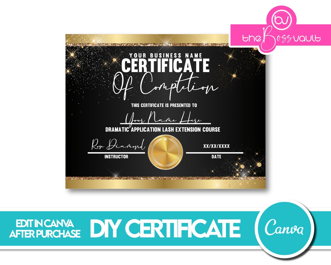 DIY Certificate of Completion Template Editable Black and - Etsy
