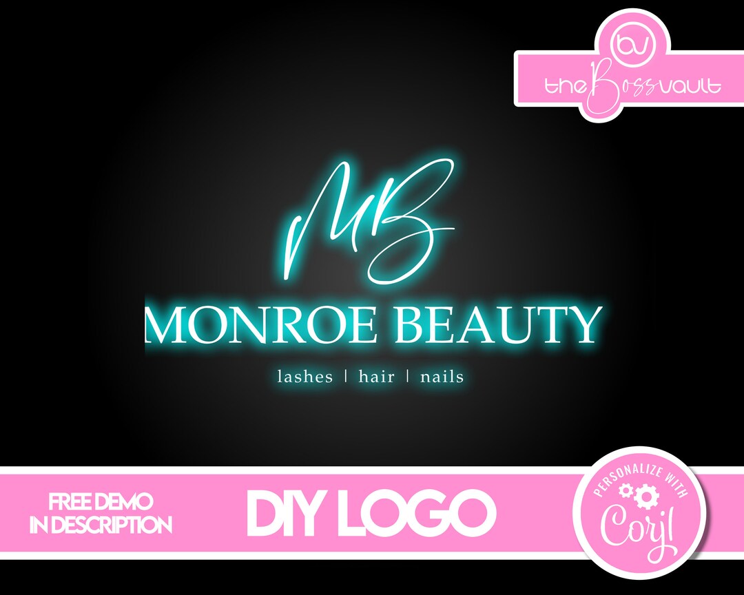 DIY Turquoise Logo Design Template, Editable Neon Boutique Logo, Modern ...