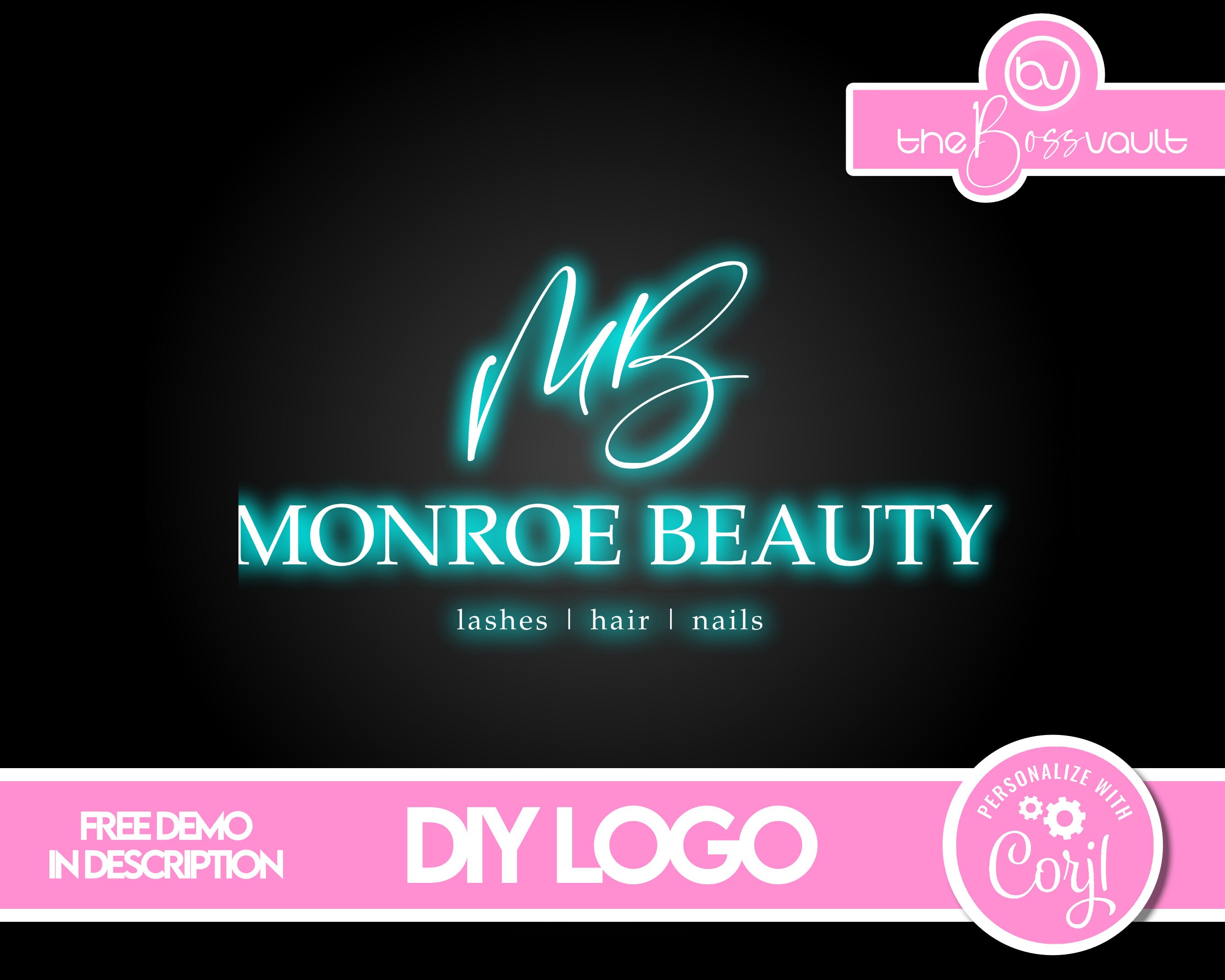 DIY Turquoise Logo Design Template Editable Neon Boutique | Etsy