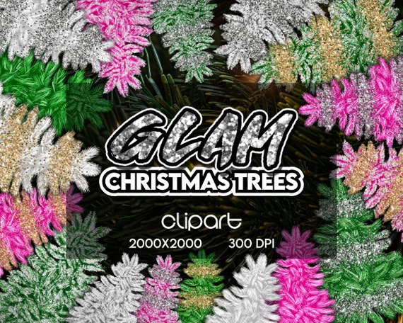 Glitter Christmas Tree Clipart Instant Download Holiday Clip | Etsy