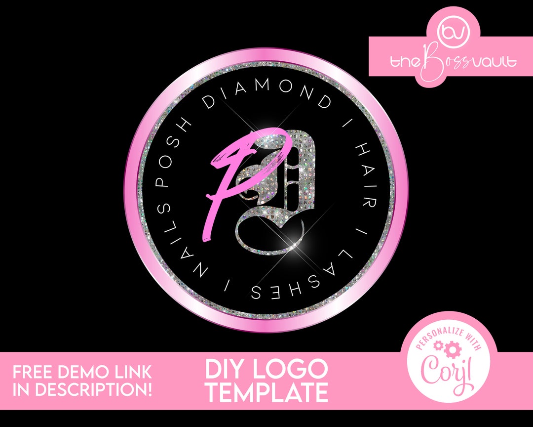 DIY Pink Glitter Logo, Submark Design, Social Media Logo Template ...