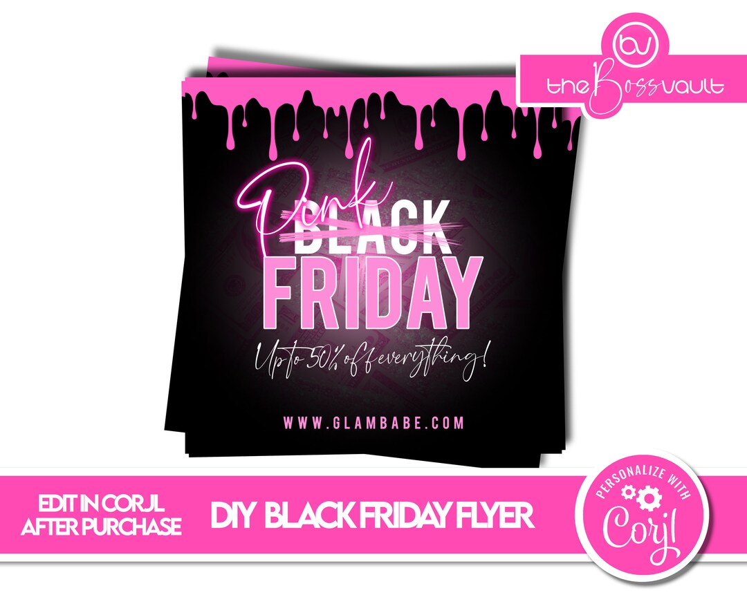 DIY Black Friday Flyer Template, Editable Glitter Pink Friday Social ...