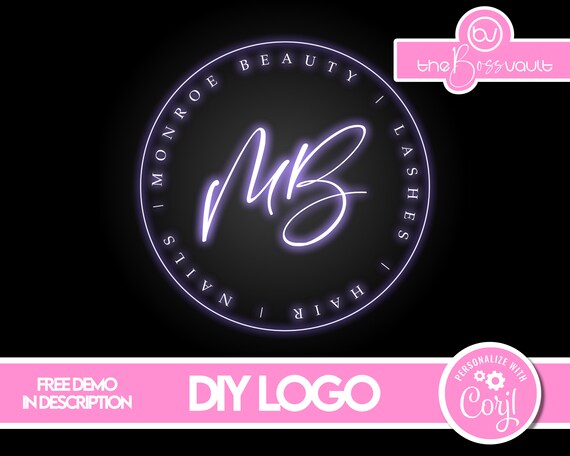 DIY Purple Neon Monogram Logo Design Circle Logo Design - Etsy